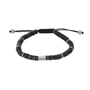 Tateossian Black / Silver Thompson Macrame Shell Bracelet In Black - Black/silver