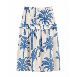 Carmen Says Elios Palm-printed Smocked Linen Midi Skirt - Blue