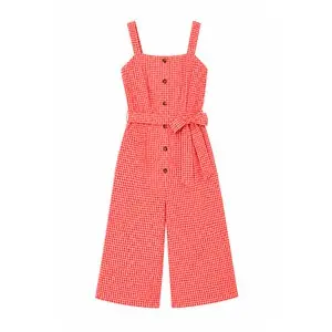 YUMI Gingham Button Through Jumpsuit - Red
