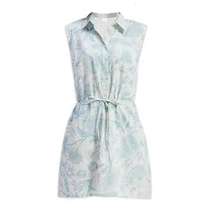 REISTOR Drawstring Shirt Dress In Florals - Blue