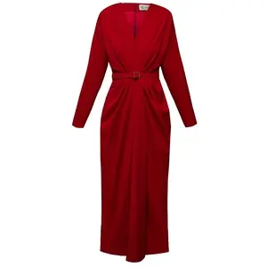 ALINA CERNATESCU Amaris Cocktail Draped Midi Dress With Textile Belt