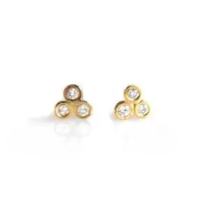 LA KAISER Solid 14kt Gold Diamond Trio Studs - Yellow