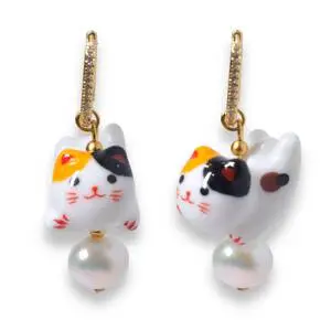 NINEMOO Ceramics Happy Cat Earrings - Brown
