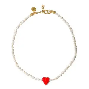 KYBELE STUDIO White / Red Riviera Crush Necklace With Glass & Genuine Pearls - White/red