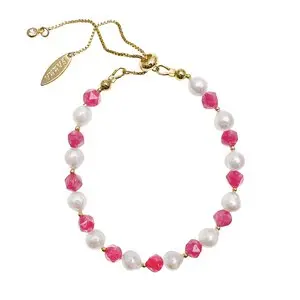 FARRA Freshwater Pearls And Rhodochrosite Adjustable Bracelet - Pink