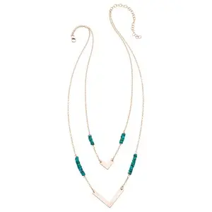 HEATHER HAWKINS Double Chevron Turquoise Layered Necklace - Blue