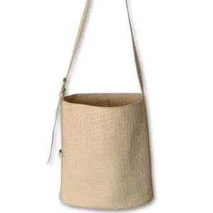 JUAN-JO Neutrals Beige Leather Bucket Bag Croc Embossed - Beige/black