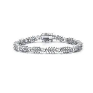 GENEVIVE Sterling Silver Gold Plated With Colored Cubic Zirconia Sapphire Bracelet - White