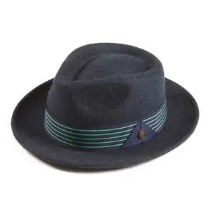 DASMARCA HATS James Midnight Milange Felt Wide Brim Wool Felt Fedora Hat - Blue