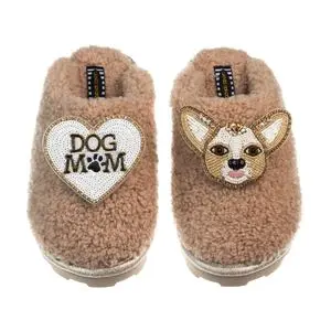 LAINES LONDON Teddy Towelling Slippers With Embellished Brooches - Brown