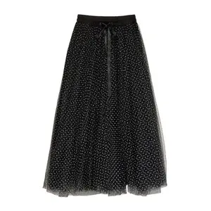 TANTRA SPAIN SL Polka Dots Tulle A-line Skirt With Waistband - Black