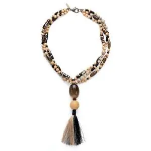 JAREDJAMIN Adamah Beaded Tassel Necklace - Brown