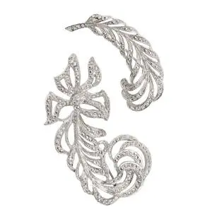 CARAMEL VINTAGE JEWELLERY Plated Crystal Flourish Brooch - Silver
