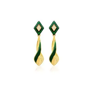 MILOU JEWELRY Milou Jewelry Gold Plated Brass And Enamel Infinity Drop Earrings With Zirconia Green