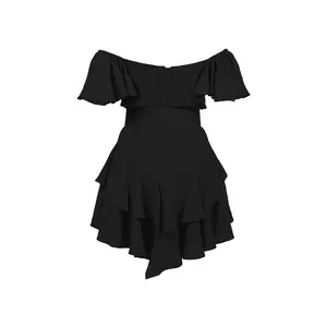 ALINA CERNATESCU Samba Mini Linen Ruffle Cocktail Dress - Black