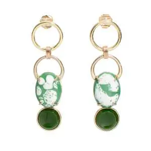 CASTLECLIFF Gold / Green Cairn Earrings – Recycled Brass Statet Earrings With Vintage Seafoam Green Glass Stones - Gold/green
