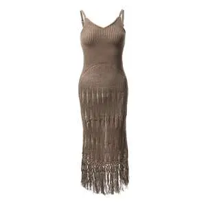 FULLY FASHIONING Venus Floating Knit Dress Khaki