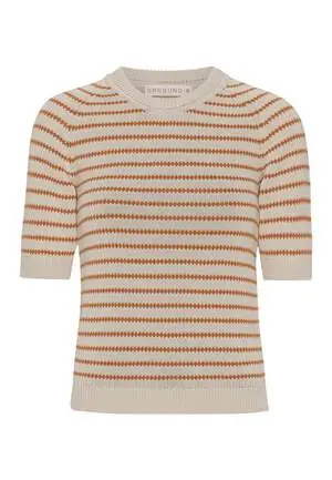 GROBUND Ida Knit Tee The One With Caramel Stripes - Grey