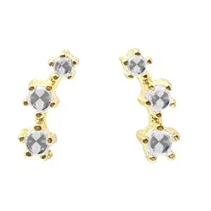 HARFI White / Gold / Grey Tiny Diamond April Birthstone Climber Stud Earrings - White/gold/grey