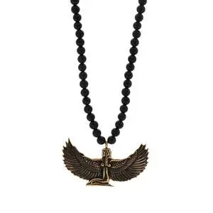EBRU JEWELRY Black / Brown / Silver Magical Goddess Isis Pendant Onyx Stone Beaded Necklace Black - Black/brown/silver