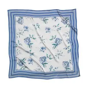 RAINSISTERS White / Blue Large Blue Floral Natural Silk Scarf - White/blue
