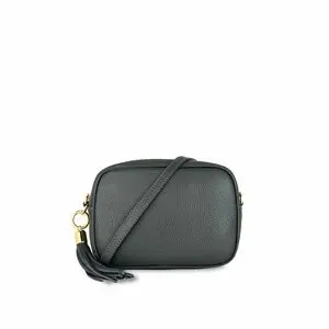 APATCHY LONDON The Tassel Dark Leather Crossbody Bag - Grey