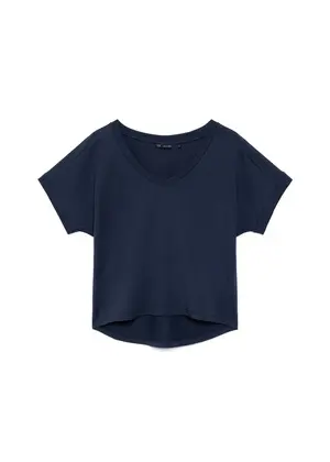 WEARTWO LONDON Athena V-neck, Short Sleeve Top, Navy - Blue