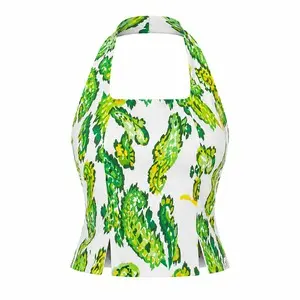 LUMINA ELIGMA Halterneck Paisley Linen Blouse - Green