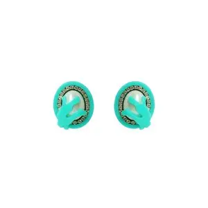 GISSA BICALHO Handmade Earring Oval Pearl And Strass Dark Pool - Green