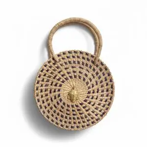 SOKONA Neutrals / Esengo Joy Expanded. Sand Handwoven Bag - Blue