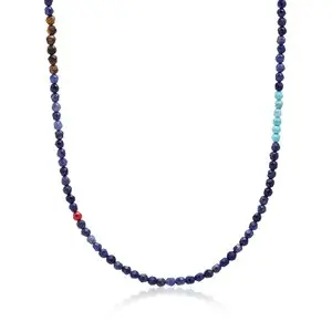 NIALAYA JEWELRY Blue / Brown Faceted Dumortierite Necklace With Tiger Eye And Turquoise - Blue/brown