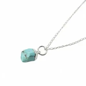 HARFI Raw Turquoise December Birthstone Sterling Necklace - Silver