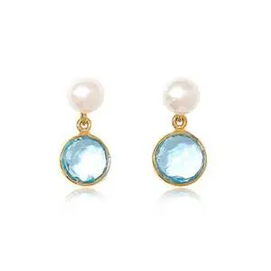 PEARLS OF THE ORIENT ONLINE Blue / White Nova Blue Topaz & Cultured Freshwater Pearl Drop Earrings - Blue/white