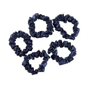SOFT STROKES SILK Pure Mulberry Silk Mini Scrunchie Set Of Five In Navy - Blue