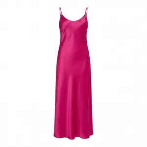VIMISSIA Long Silk Slip Dres In Fuchsia Pink
