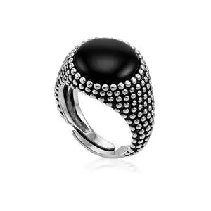 UNALOE Silver / Black Sterling Silver Shield Ring With Luminous Black Onyx - Silver/black