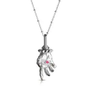 KASUN LONDON Hand Of The Protector Pendant July Ruby - Silver