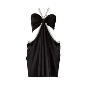 NUR KARAATA Alice Pearl Mini Dress - Black