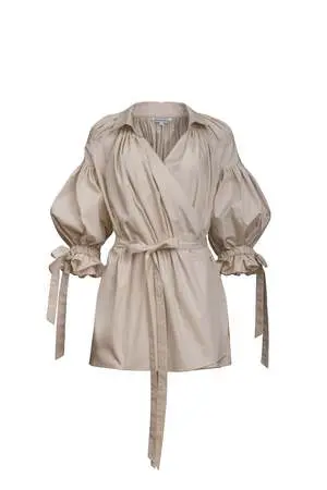 HELENE GALWAS Neutrals Inka Wrap Cotton Blouse - Beige