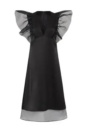 LENDROP STUDIOS Ambretta Frill Shoulders Midi Dress