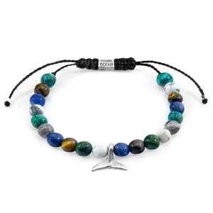 ANCHOR & CREW Multicoloured Multi-gem Think Ocean Mini Whale Silver & Stone Macrame Bracelet - Gray