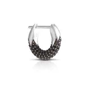 KASUN LONDON Black Spinel Eclipse Huggie Hoop Earring - Silver