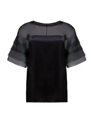 HELENE GALWAS Donna" Stretch Satin Blouse With Organza Details