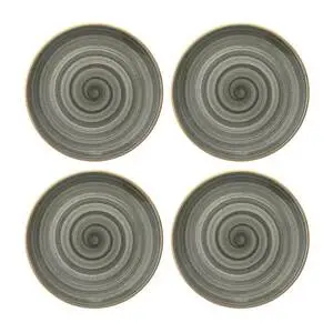 Turgla Home Space Round Porcelain Appetizer, Salad, Plates, Set Of Four - Grey