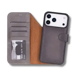 LEATHERE Leather Iphone Onyedi Pro Wallet Case – Gray Austin - Grey