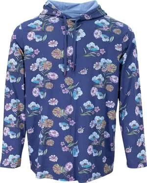 LORDS OF HARLECH Horatio Spaced Floral Printed Hoodie Navy - Blue