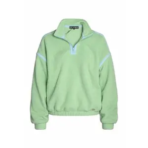 GIRL IN MIND Lulu Contrast Binding Zip Fleece Sage