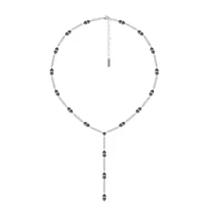 ADRIANA PAPPAS DESIGNS Black / Silver Gemstone Links Lariat Rhodium - Black/silver