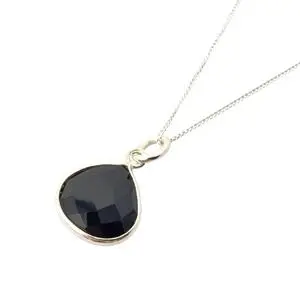 HARFI Black / Silver Sterling Silver Black Onyx Gemstone Heart Pendant Necklace - Black/silver