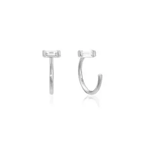 LILY & ROO Diamond Style Baguette Lobe Hoops - Silver